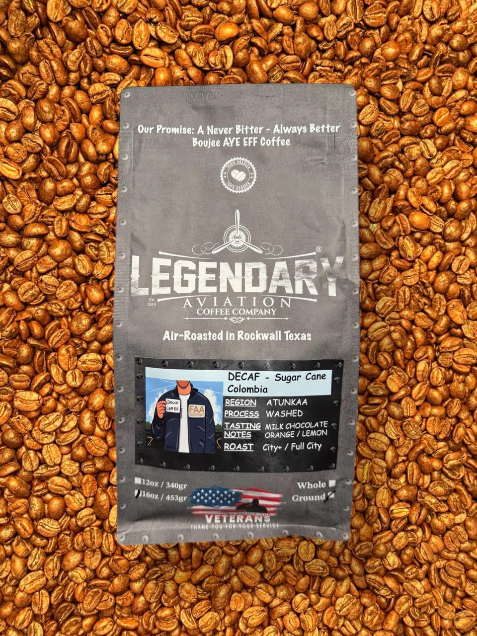 Legendary Aviation Coffee: DECAF - Sugar Cain aka Colombia | Rockwall Co-Op